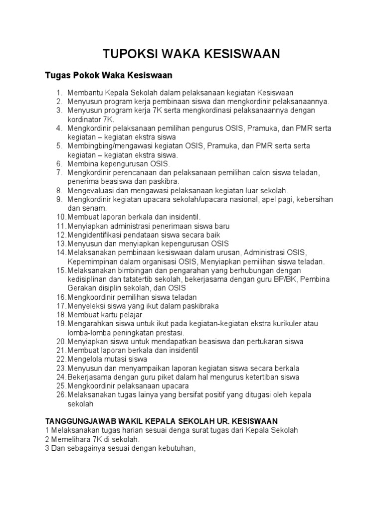 Tupoksi Waka Kesiswaan | PDF