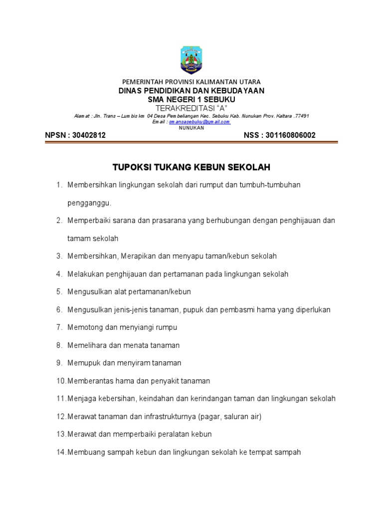 Tupoksi Tukang Kebun Sekolah | PDF