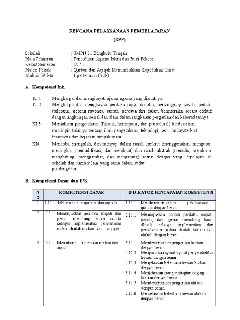 RPP 2 Aqiqah Dan Qurban PBL | PDF