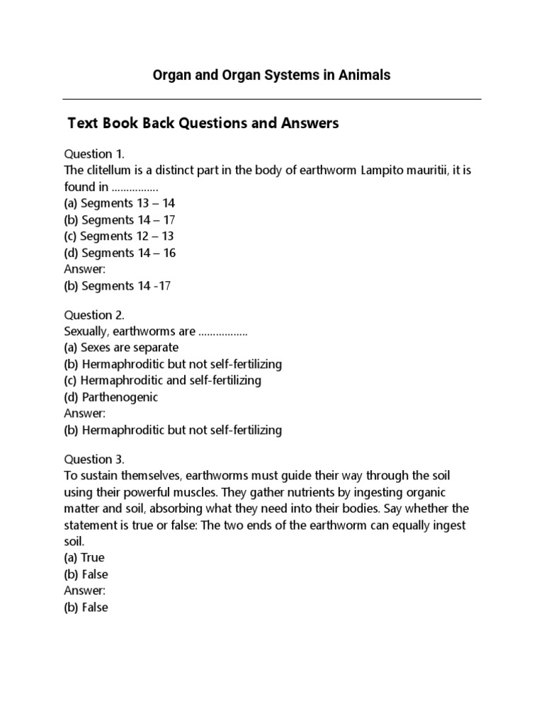 Text Book Back Questions and Answers: Organ and Organ Systems in ...