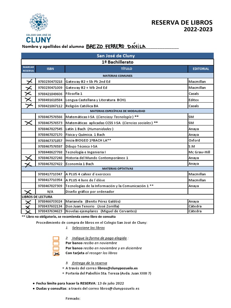 List A Do Libros 1 Bach 06072022100728 | PDF