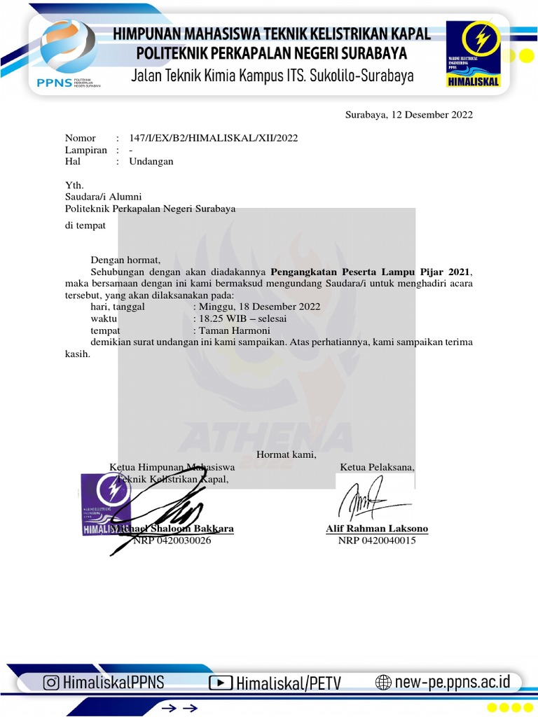 Surat Undangan Alumni PE Kegiatan LP 21 - PSDM | PDF