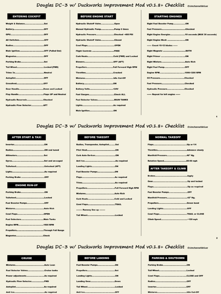 Douglas DC-3 Duckworks Mod Checklist by Simchanneldeluxe | PDF