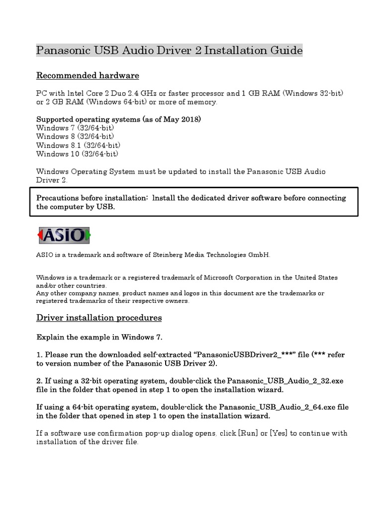 PanasonicUsbDriver2 InstallGuide | PDF | Installation (Computer Programs) | Microsoft Windows
