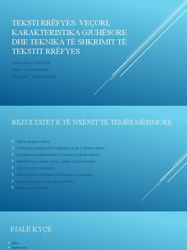 Gjuhe Shqipe Klasa 12 Teksti Rrefyes | PDF