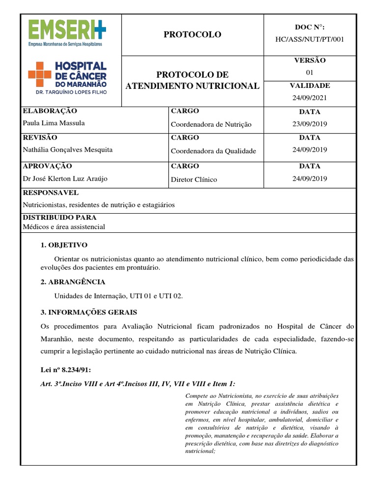009 POP Protocolo de Atendimento Nutricional | Download grátis PDF | Ciências da Saúde | Remédio