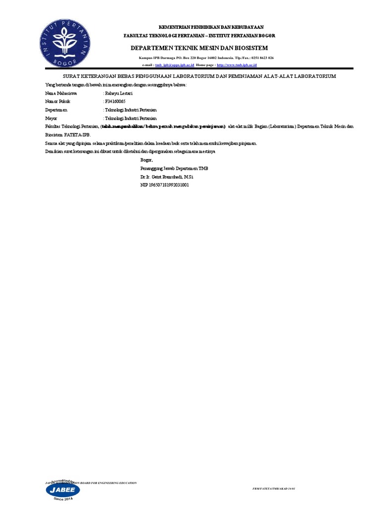 Form Bebas Lab - TMB - Rahayu Lestari - F34160065 | PDF