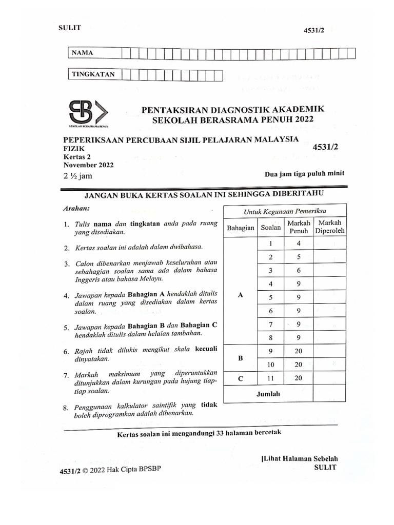 Trial Fizik SBP 2022 (K2) | PDF