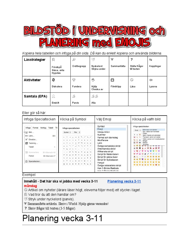 Planering Vecka 3-11: Kopiera Hela Tabellen Och Infoga På Din Sida. Då Kan Du Enkelt Kopiera Och ...