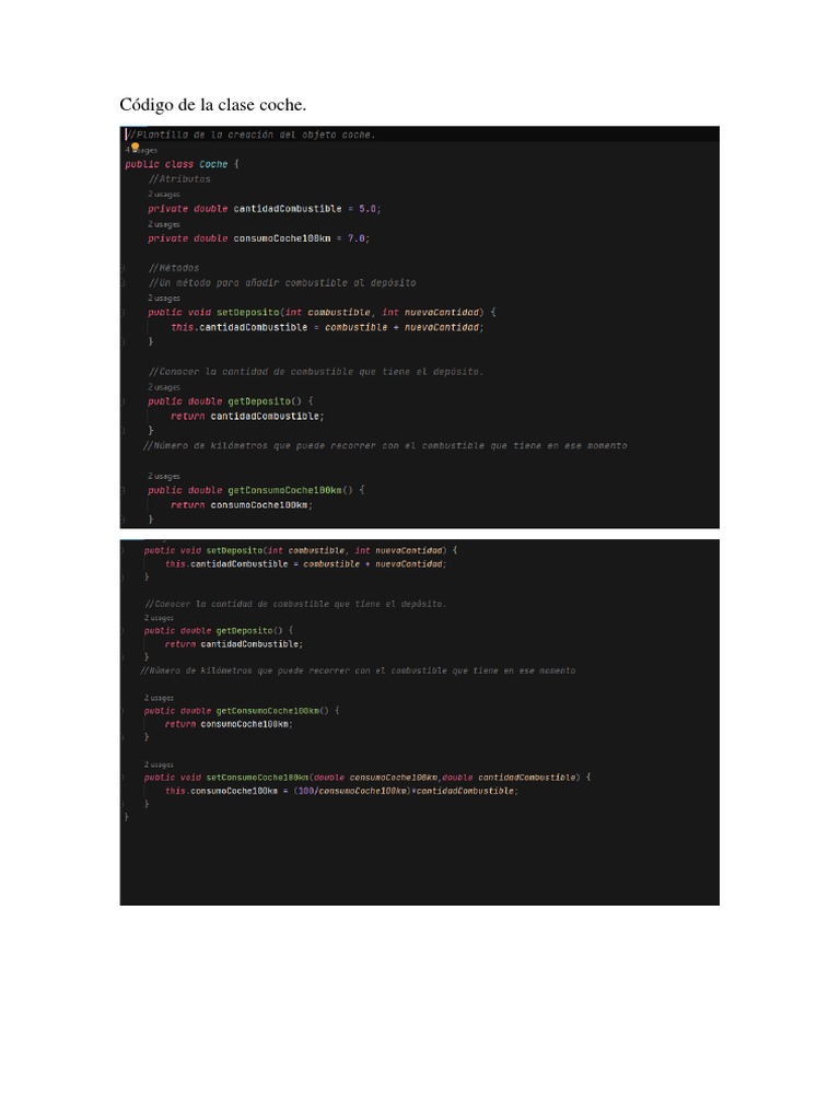 Implementación de una clase Coche en Java con métodos para acelerar ...