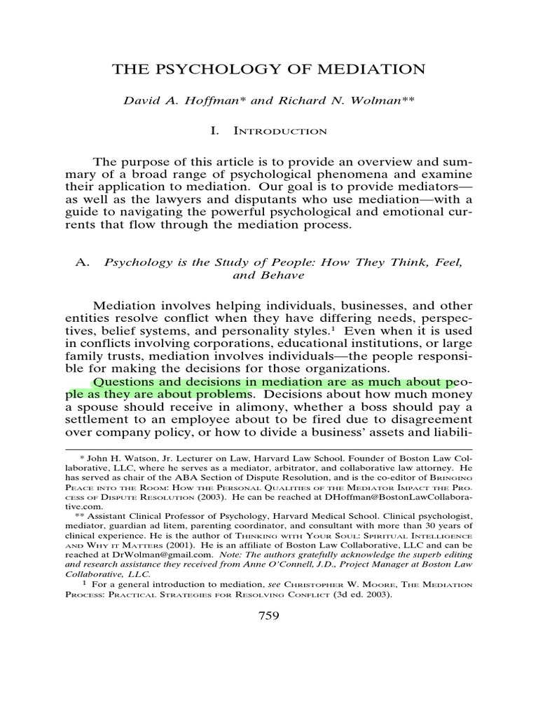 The Psychology of Mediation | PDF