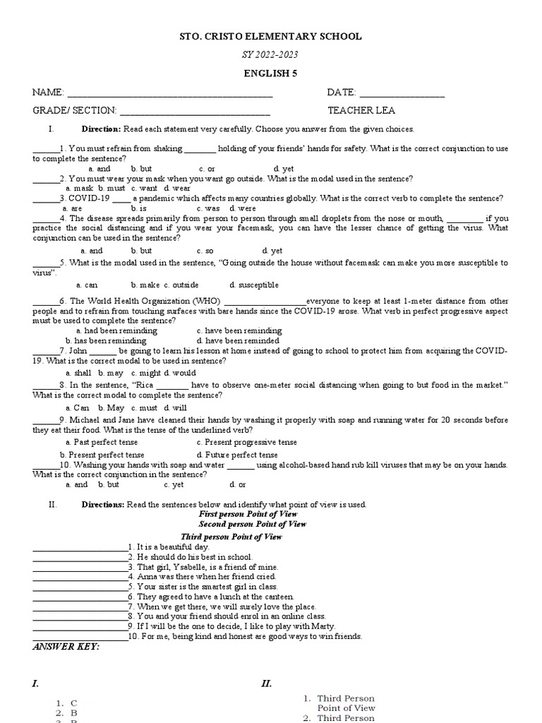 ST 1 GR.5 English | PDF | Grammatical Tense | Health Sciences