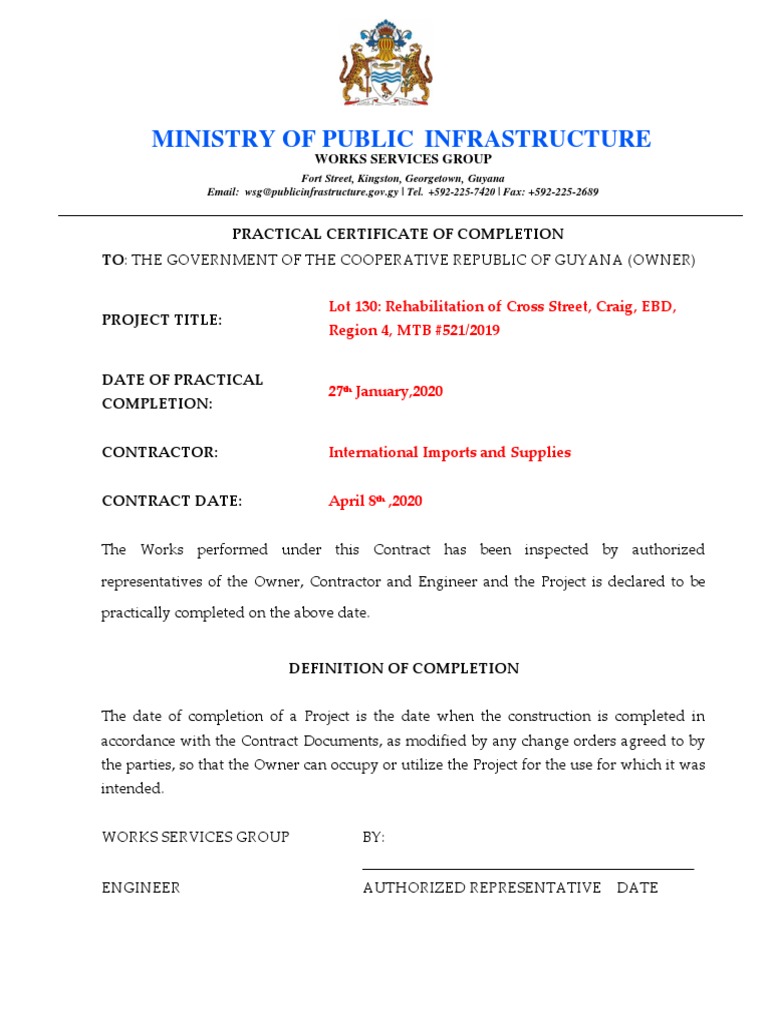 Lot 130 Practical Completion Certificate 2020.03.16 | PDF | Economies ...