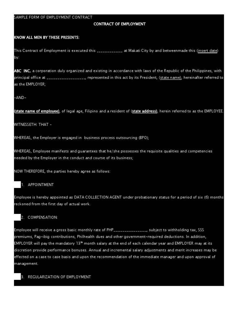 Sample Regular Employment Contract | PDF | Employment | Confidentiality