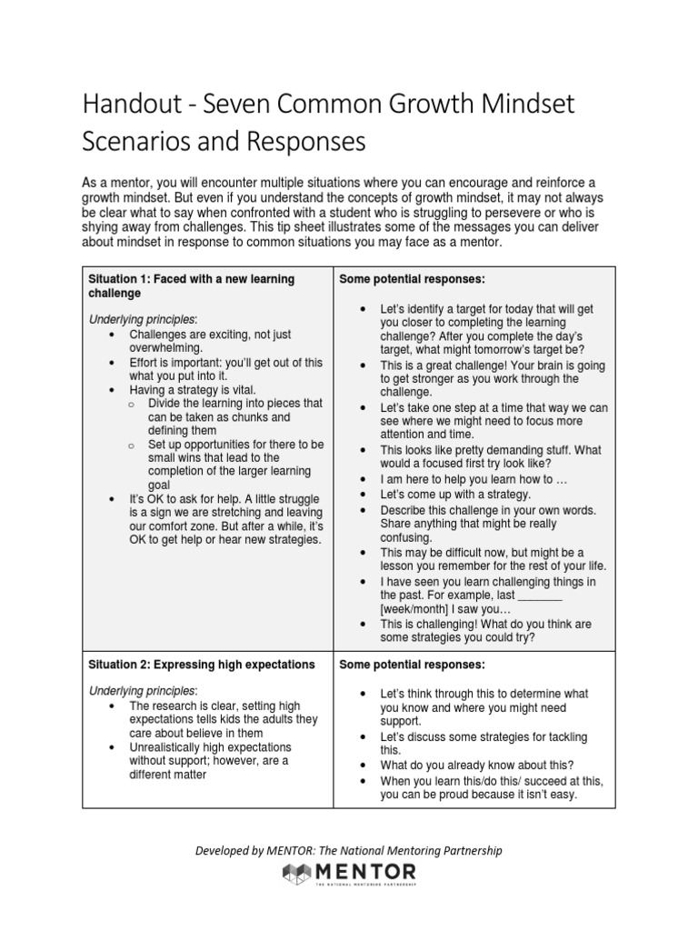 Lesson 9 Seven Common Mindset Scenarios | PDF | Mentorship | Mindset