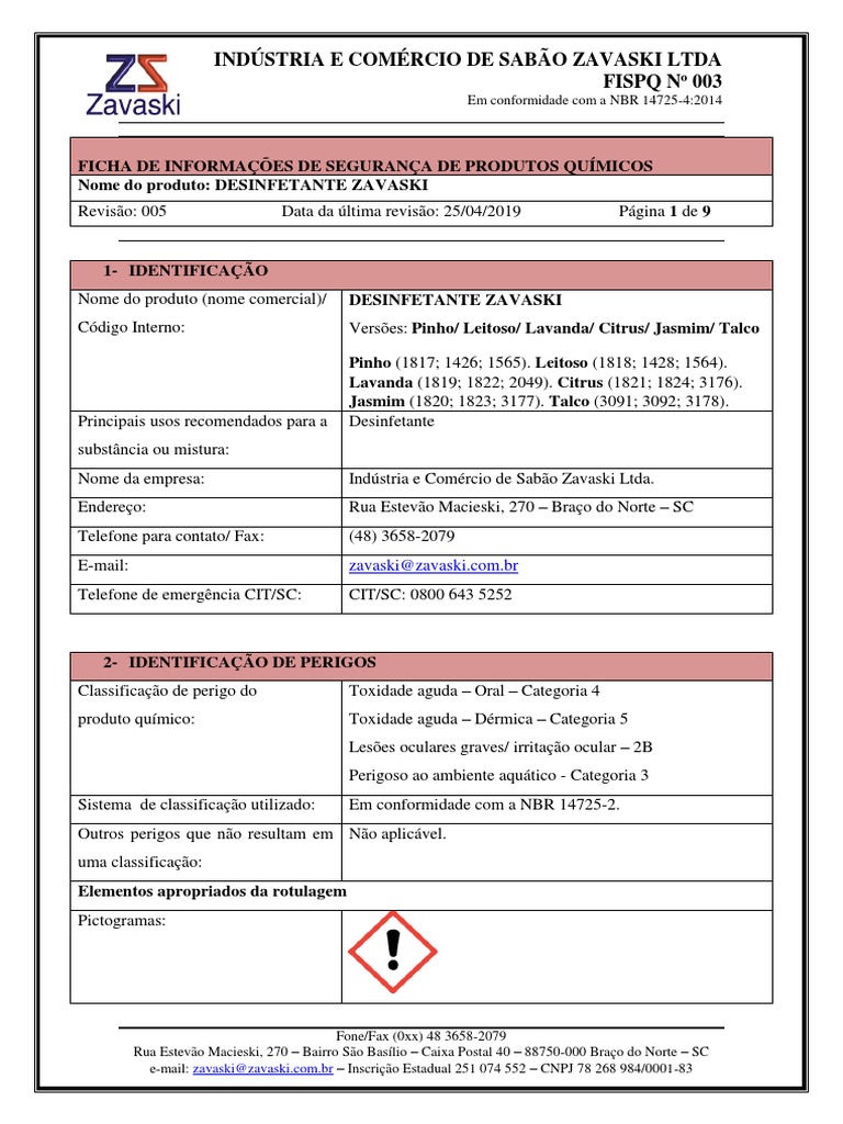 Fispq - Desinfetante Zavaski | PDF | Embalagem e rotulagem | Asma