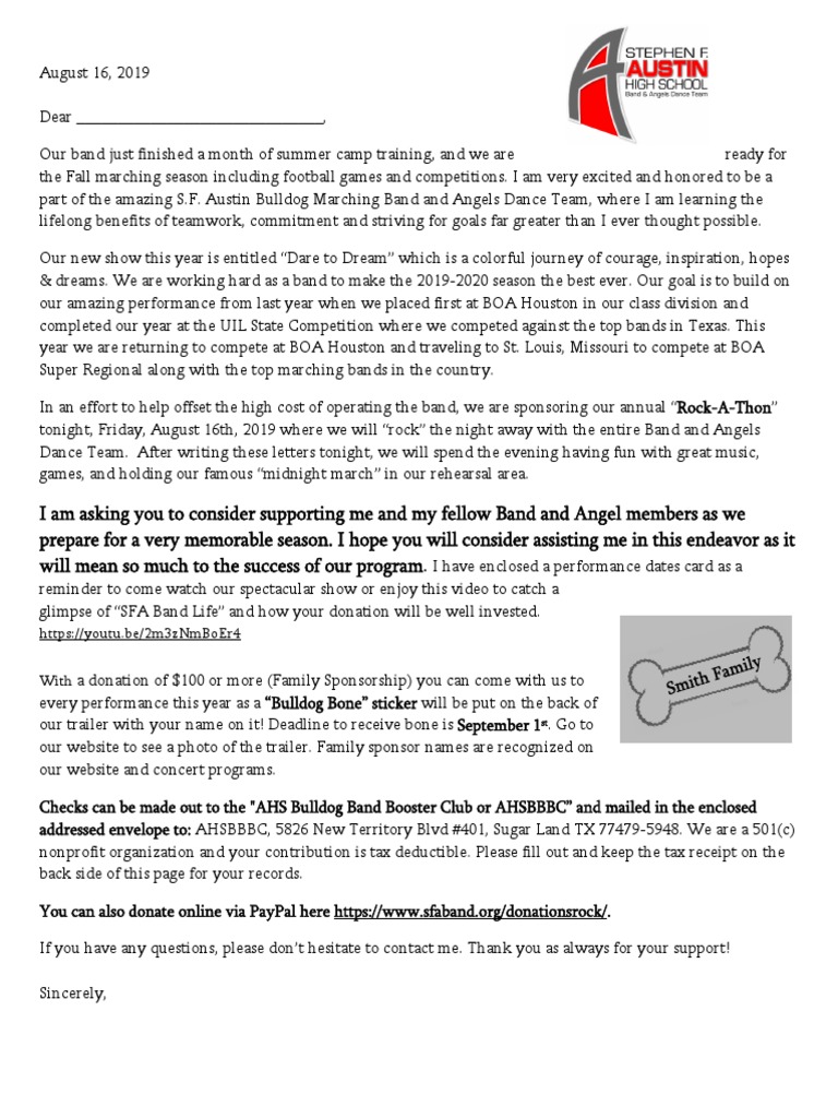 Marching Band Sponsorship Request Letter | PDF