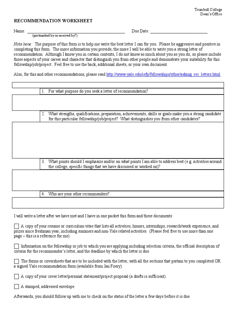 Recommendation Worksheet | PDF