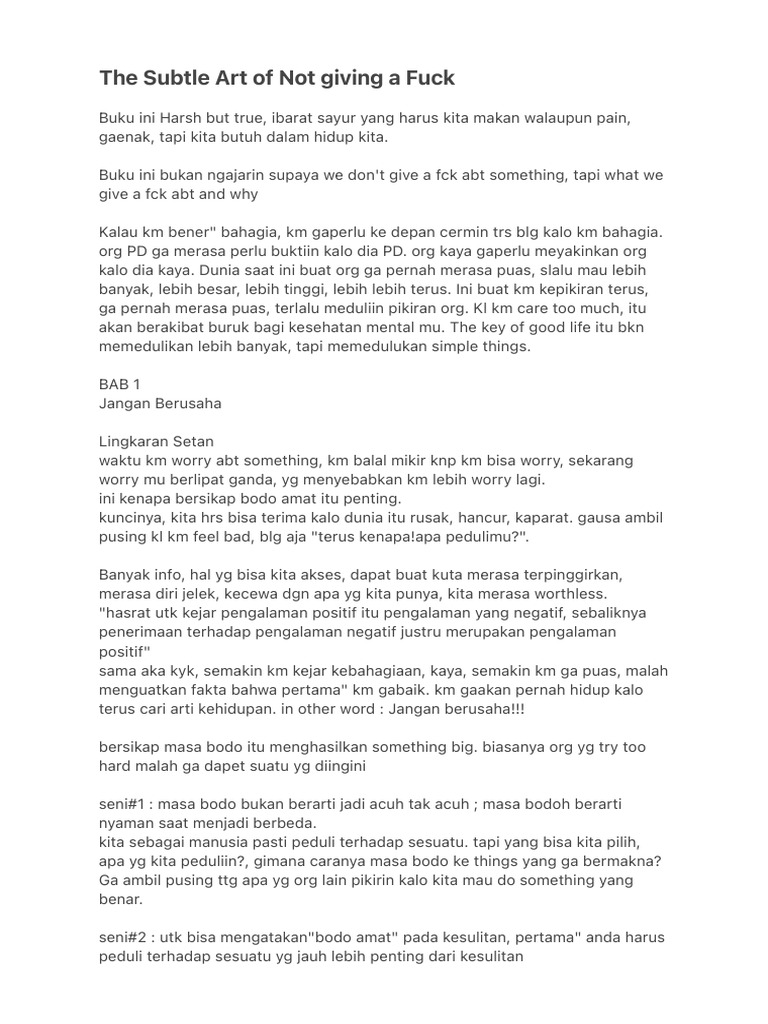 The Subtle Art of Not Giving A Fuck Book Summary | PDF