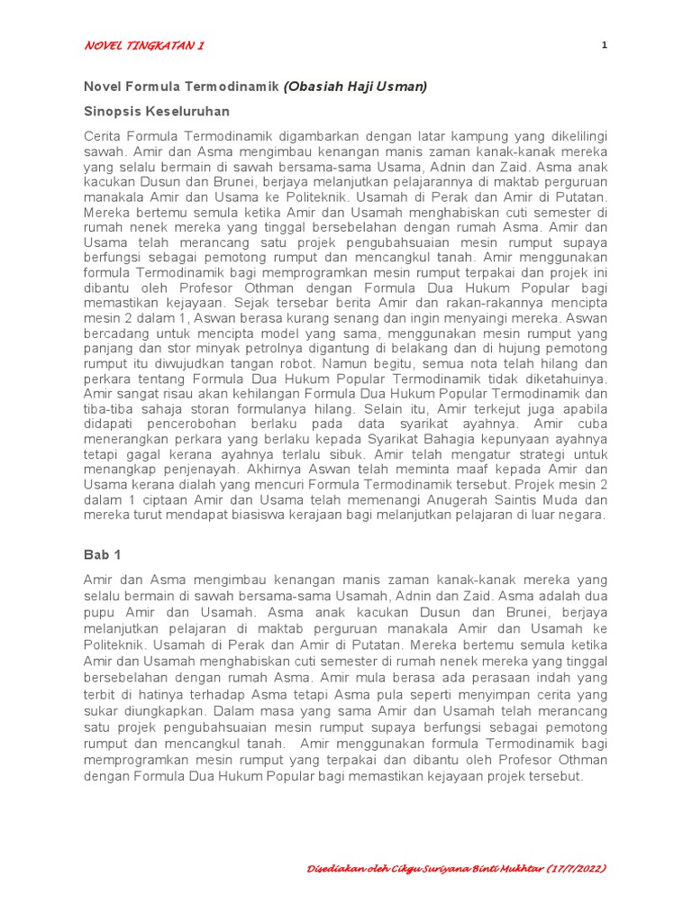 Sinopsis Novel Formula Termodinamik | PDF