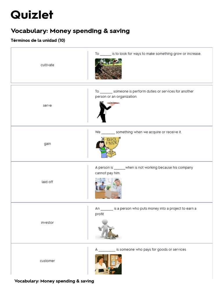 Vocabulary - Money Spending & Saving | PDF
