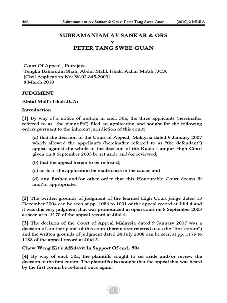 Subramaniam A V Sankar & Ors - Review | PDF | Appeal | Judgment (Law)