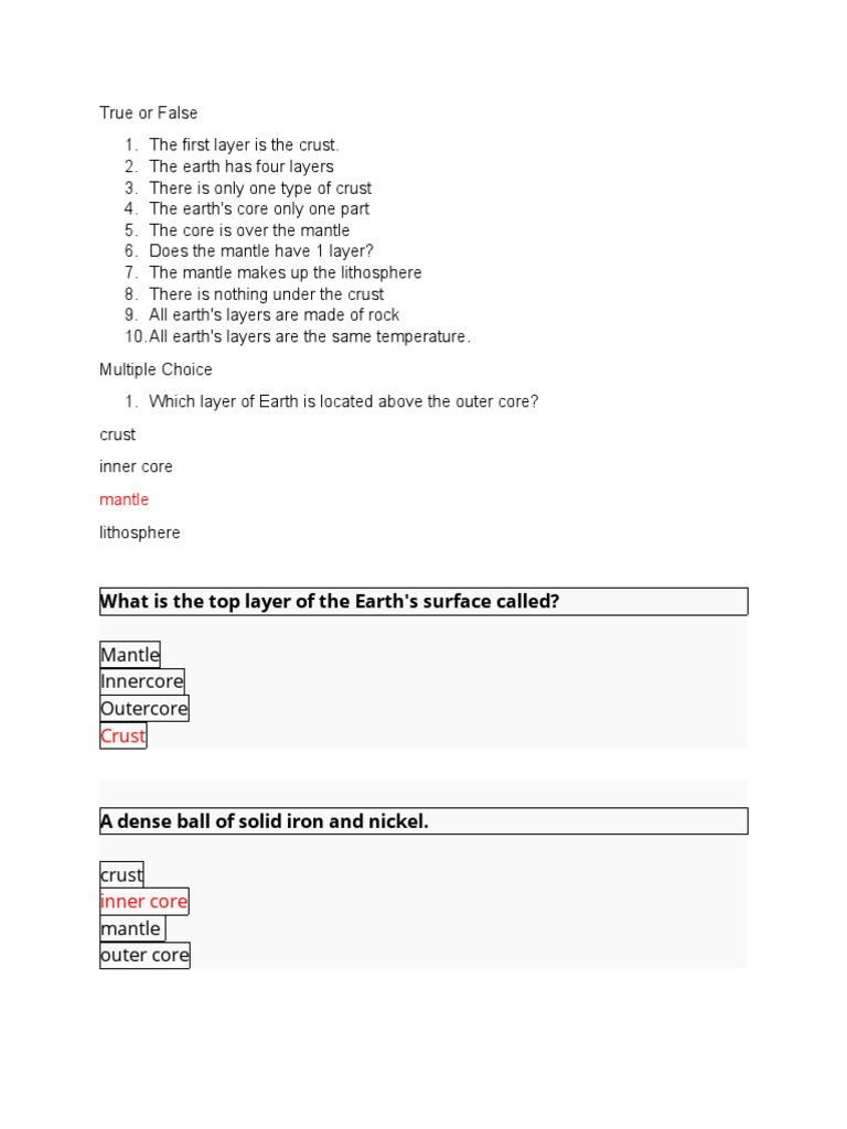 Questionnaire para Sa Earth Science | PDF | Earth | Terrestrial Planets