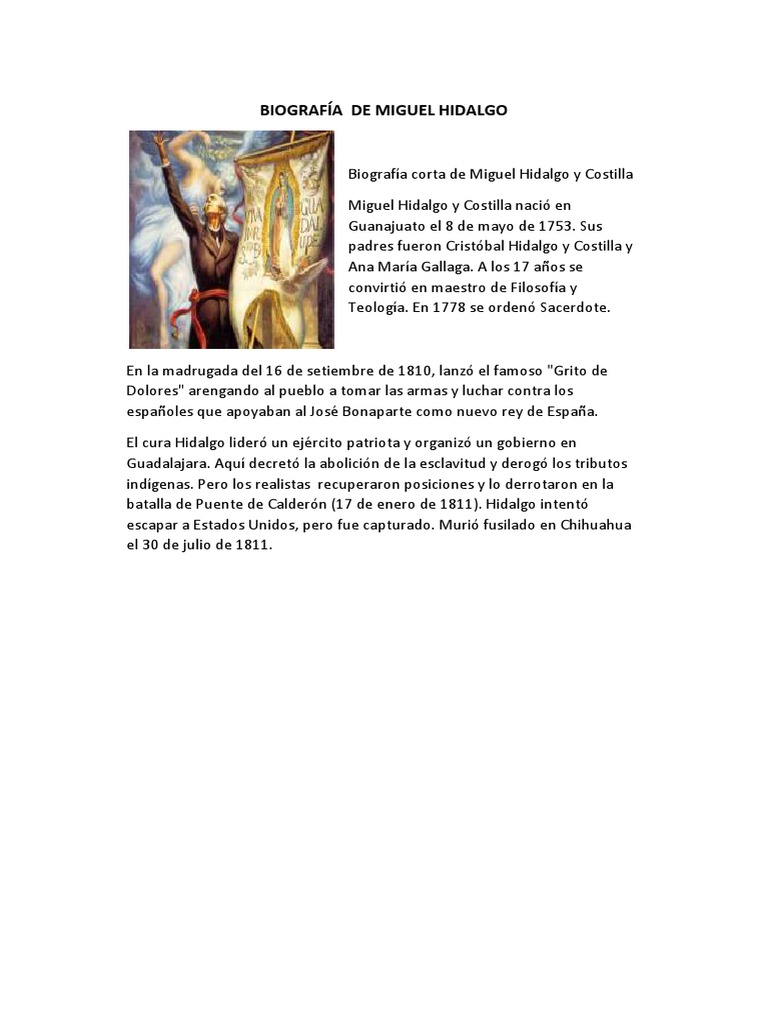 Biografía de Miguel Hidalgo | PDF