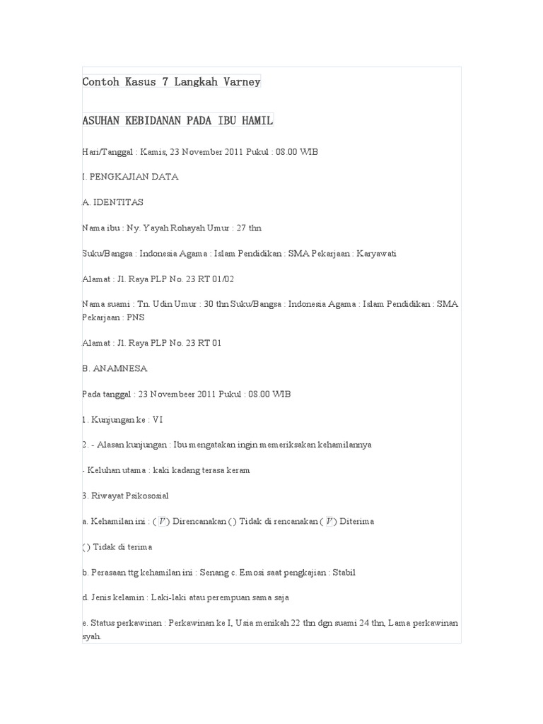 Contoh Kasus Askeb Varney 7 Langkah | PDF