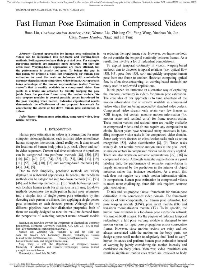 Fast Human Pose Estimation in Compressed Videos | PDF | Data ...