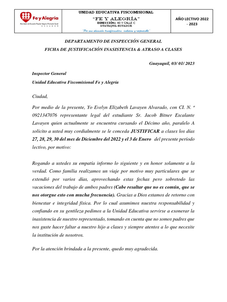 Justificación Colegio | PDF