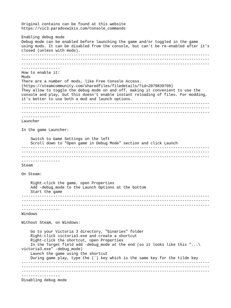 Victoria 3 Debug Commands Pdf Command Line Interface Information 
