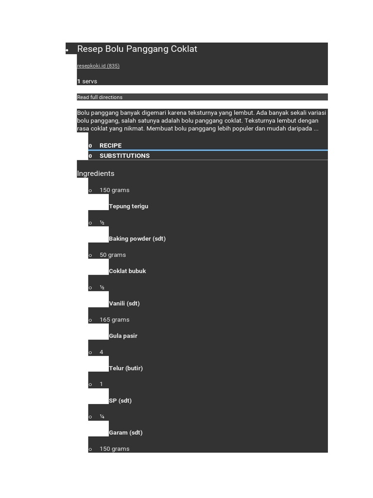 Resep Bolu Panggang Coklat | PDF