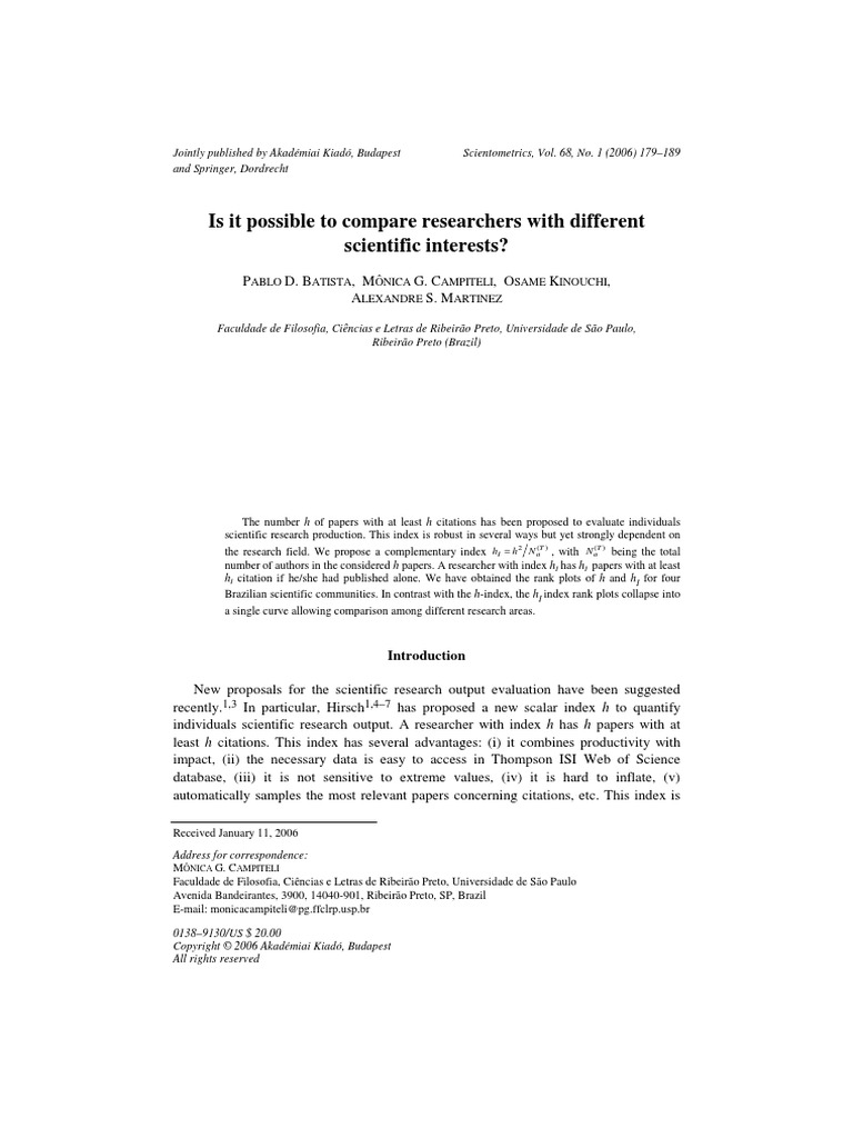 Is It Possible To Compare Researchers With Different Scientific ...