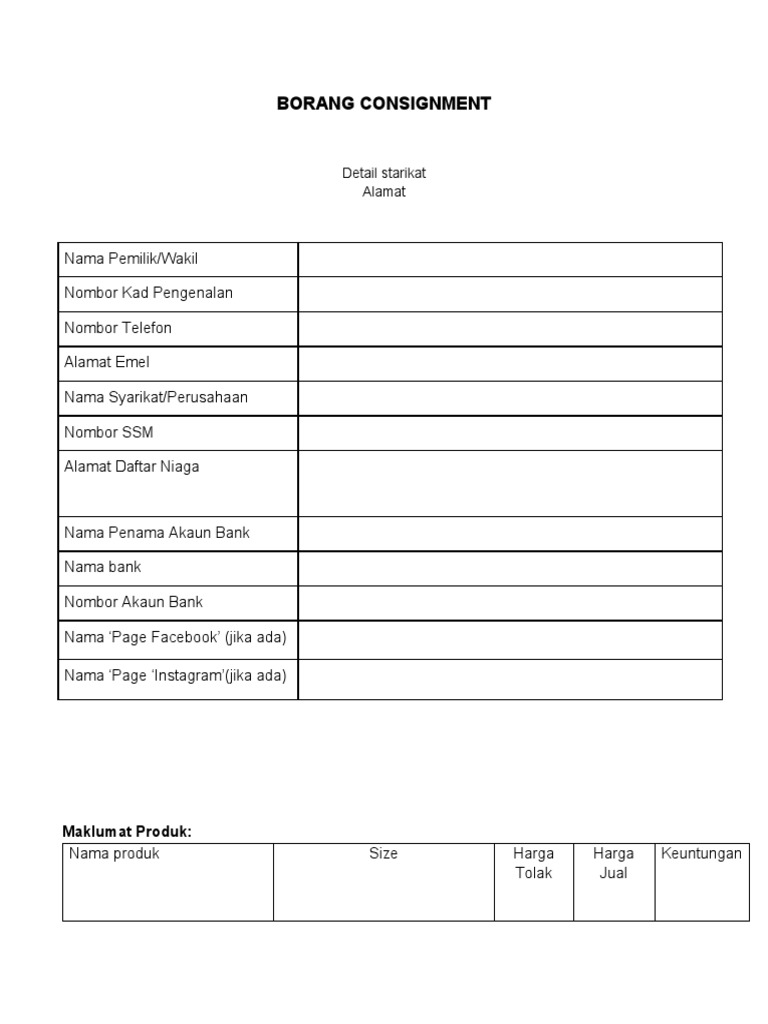 Contoh Borang Consignment | PDF
