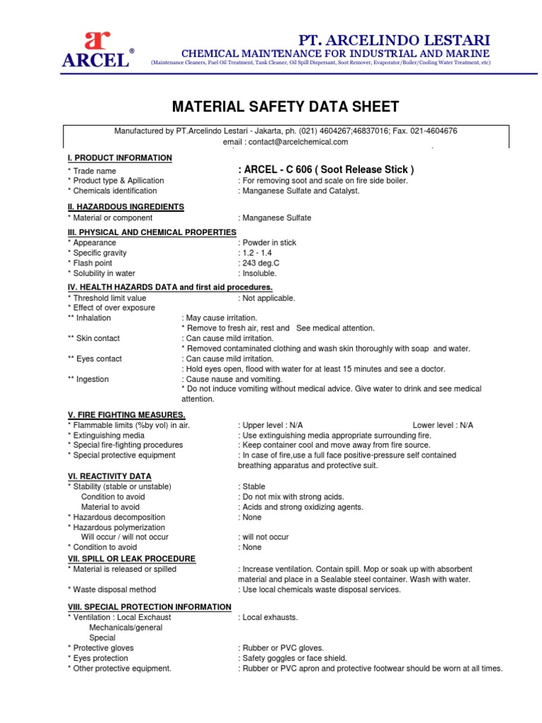 06 MSDS Arcel C 606 | PDF | Water | Personal Protective Equipment