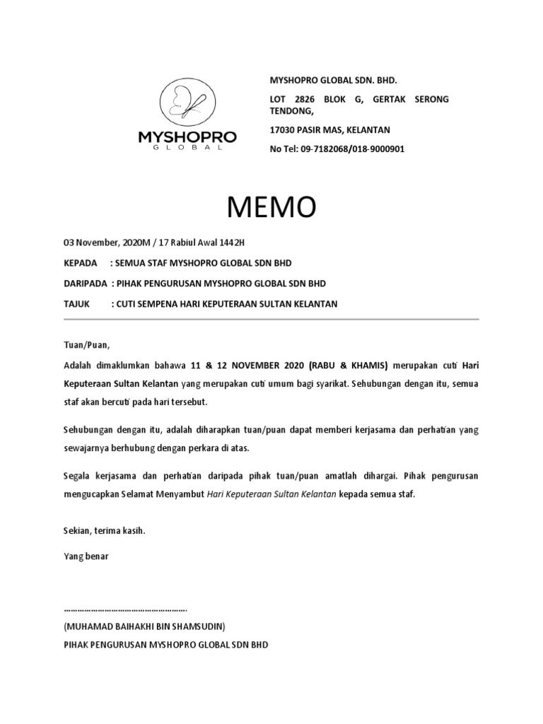 Contoh MEMO Keputeraan Sultan | PDF