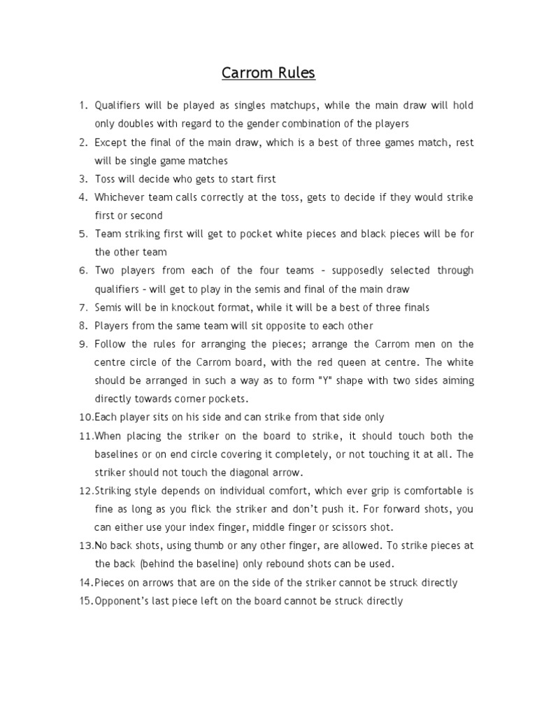 Carrom Rules v2 | PDF | Games Of Physical Skill | Team Sports