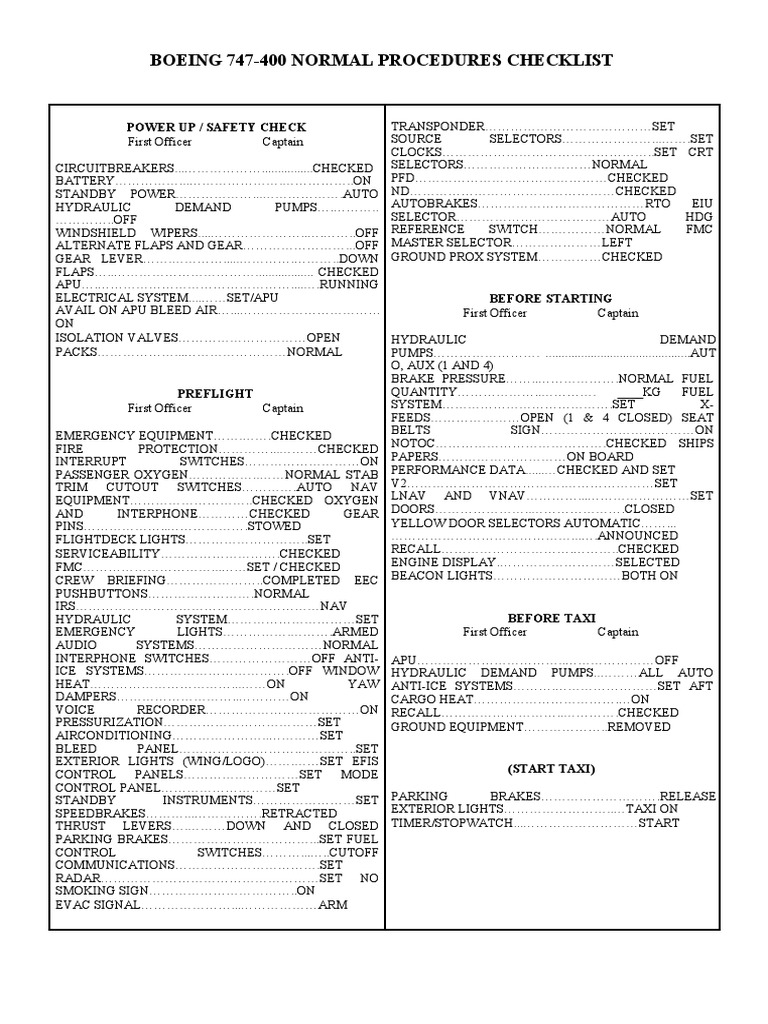 747 Checklist | PDF | Takeoff | Manufactured Goods