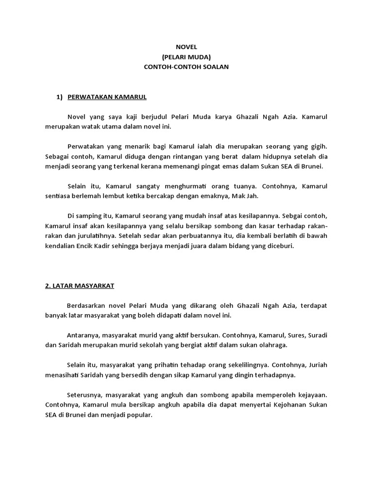 Contoh Soalan Novel Pelari Muda | PDF