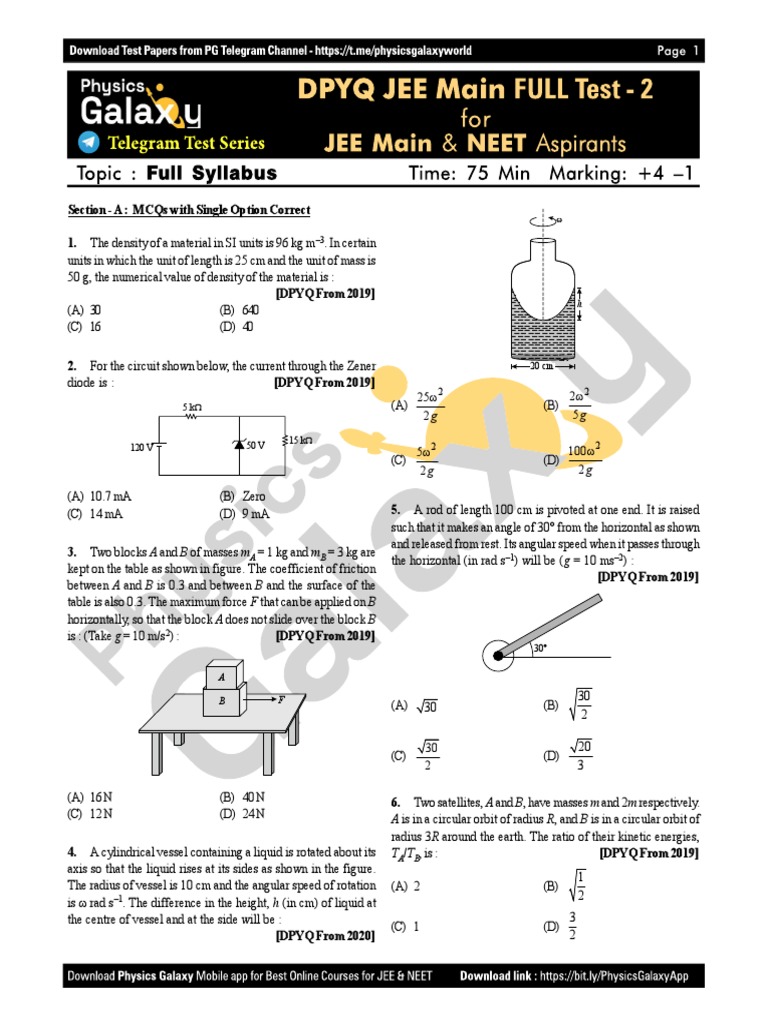 JEE Main DPYQ Full Syllabus PAPER-2 | PDF | Wavelength | Diffraction