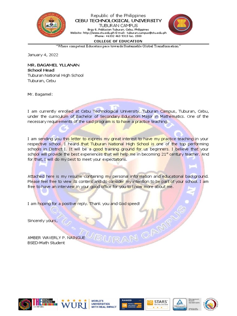 Letter of Intent | PDF | Teachers | Learning