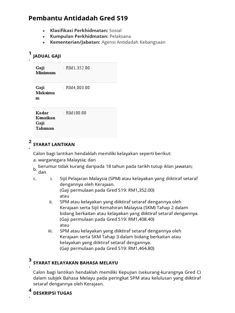 Pembantu Antidadah Gred S19 | PDF