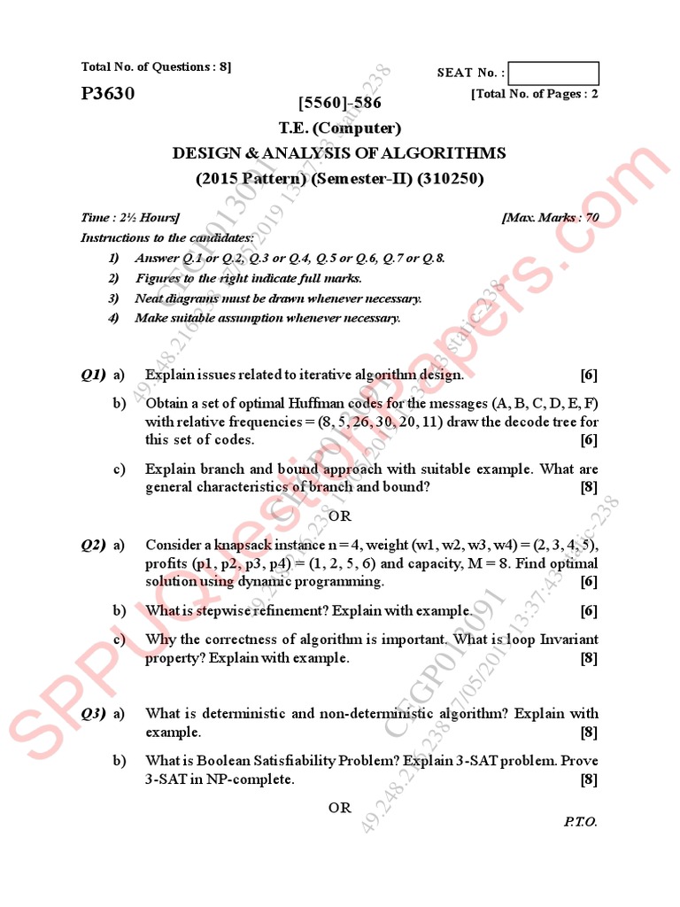 Be - Computer Engineering - Semester 6 - 2019 - May - Design and Analysis of Algorithms Daa ...