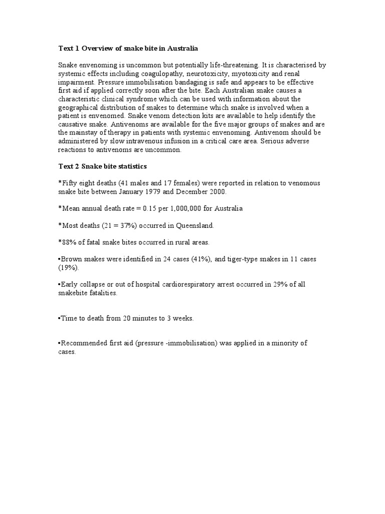 Reading Part A Snake Bite | PDF | Medical Specialties | Causes Of Death