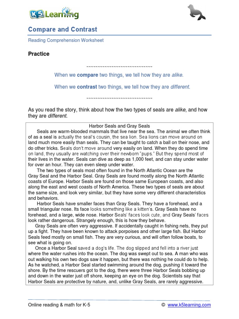 Grade 5 Compare Contrast C | PDF | Pinniped | Mammals