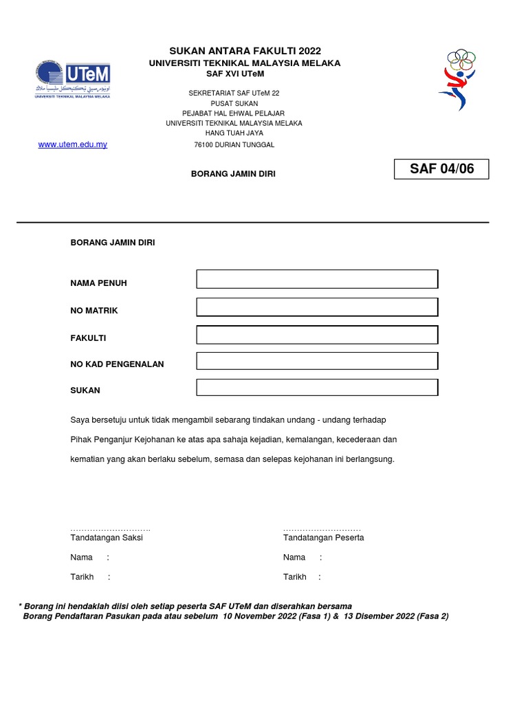 Borang Jamin Diri Saf 2022 | PDF