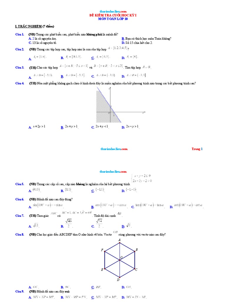 De Thi HK1 Toan 10 KNTT | PDF