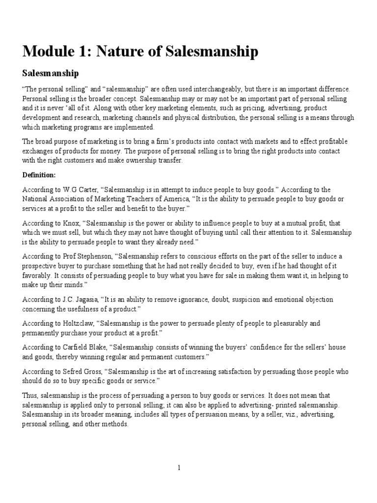 Understanding Salesmanship Basics | PDF | Sales | Retail