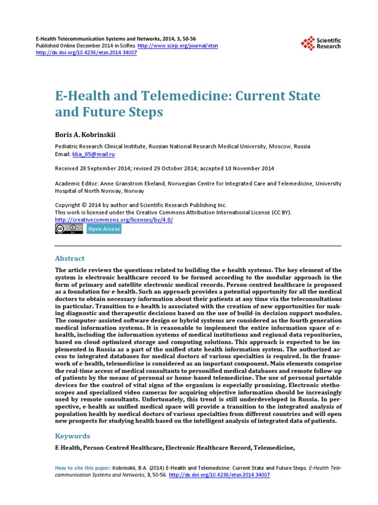 E-Health and Telemedicine Current State and Future | PDF | Electronic Health Record | Medical ...